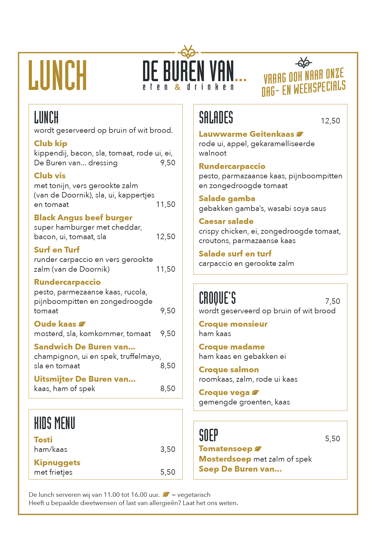 Menu - Restaurant "De Buren Van..." in Bemmel