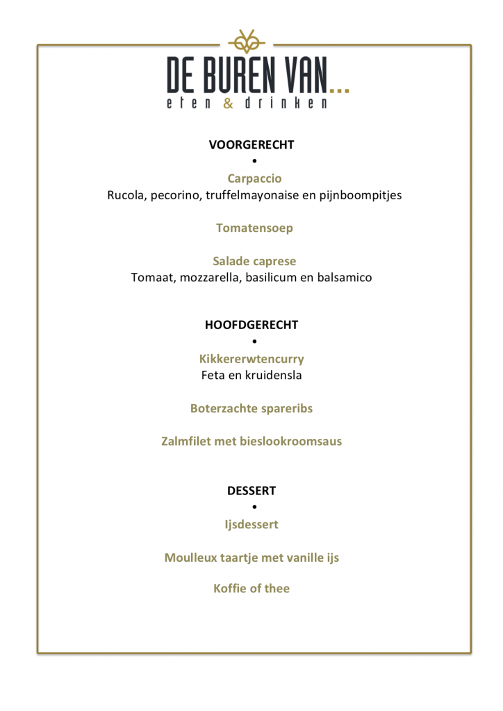 Menu - Restaurant "De Buren Van..." in Bemmel
